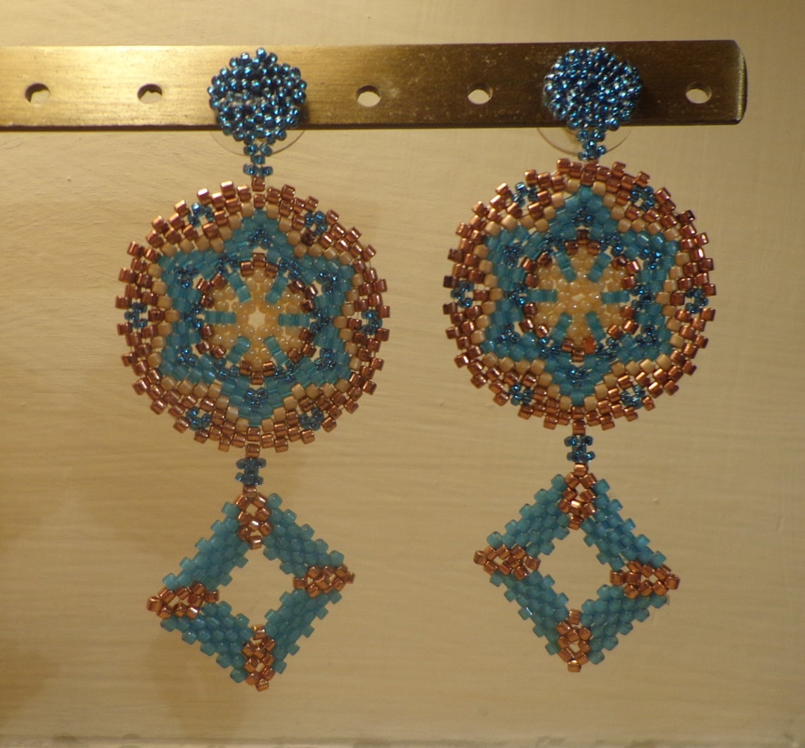 Earrings peyote Tutorial Southern Star Technical peyote with | Etsy