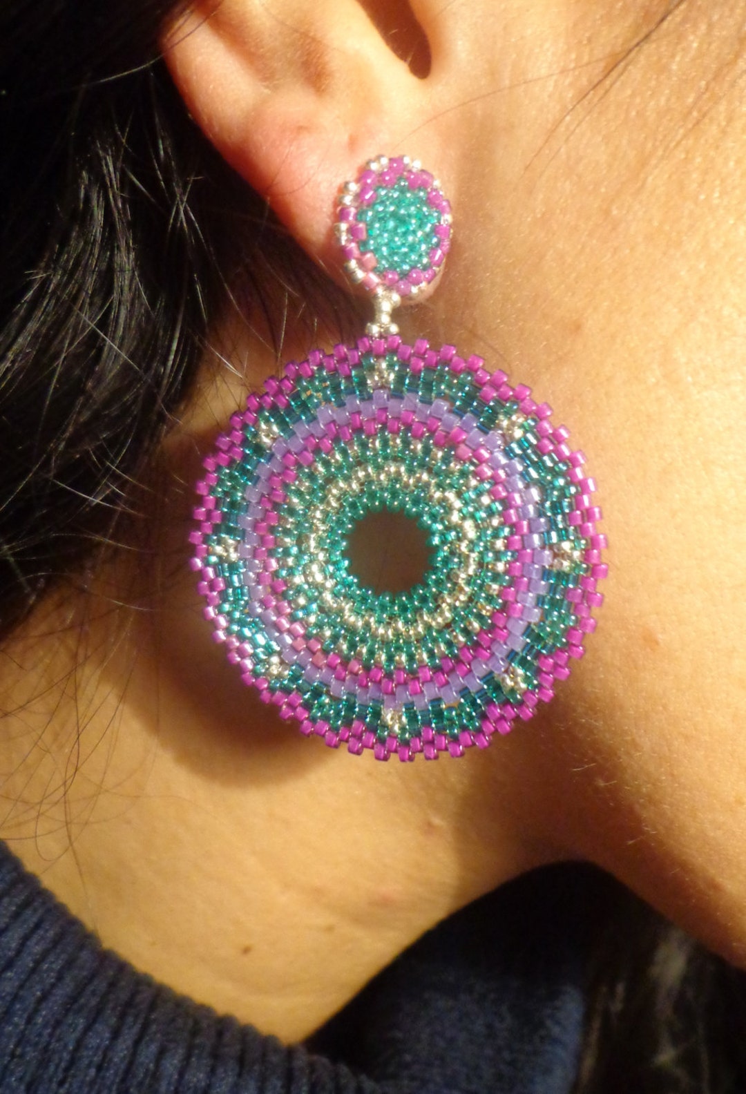 Tutorial Earrings Ethnic Technical Circular Peyote and Rocailles Miyuki ...