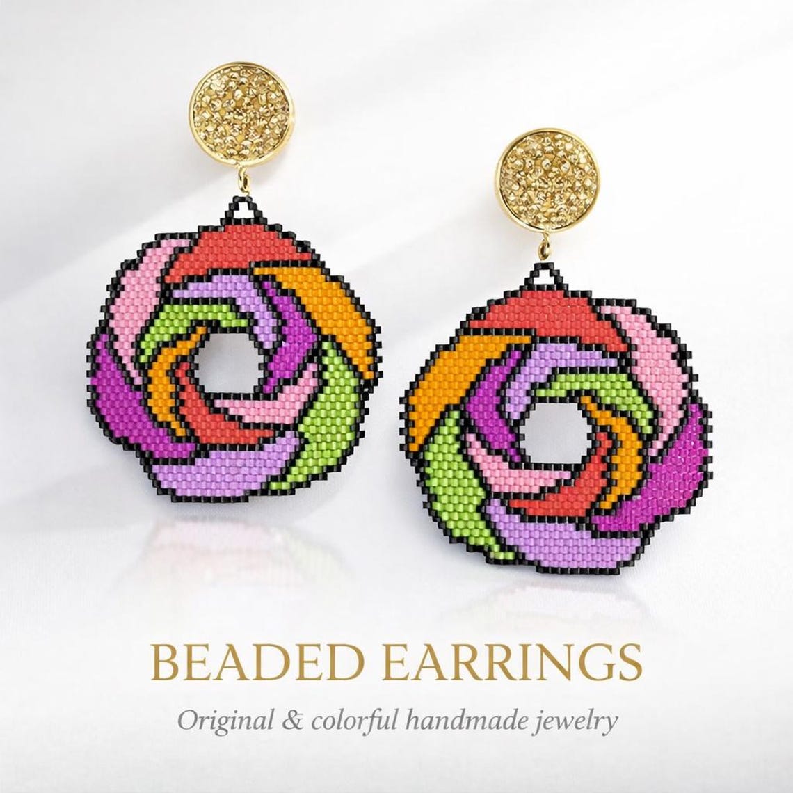 Peyote Brick Stitch Pattern - Earrings Freeform - Delica Miyuki 11/0 ...