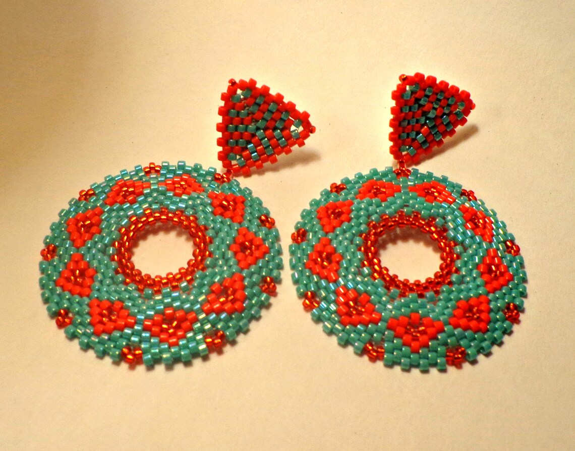 Circular Peyote Tutorial Hoop Earrings Peyote Coral and | Etsy