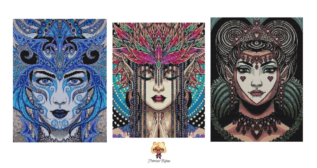 3 Patterns Loom Fantasy Woman Art Delica Miyuki 11/0 Pattern 1461 3 ...