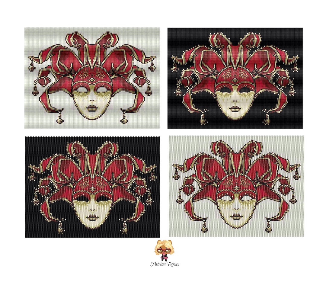 4 Peyote and Loom Patterns - Venetian Mask Painting - Delica Miyuki 11/ ...