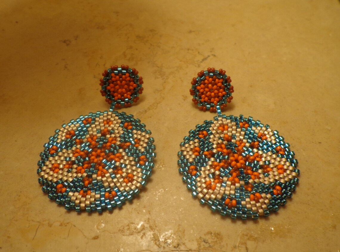Peyote Earrings Circular Sea and Sand Peyote Technique and - Etsy