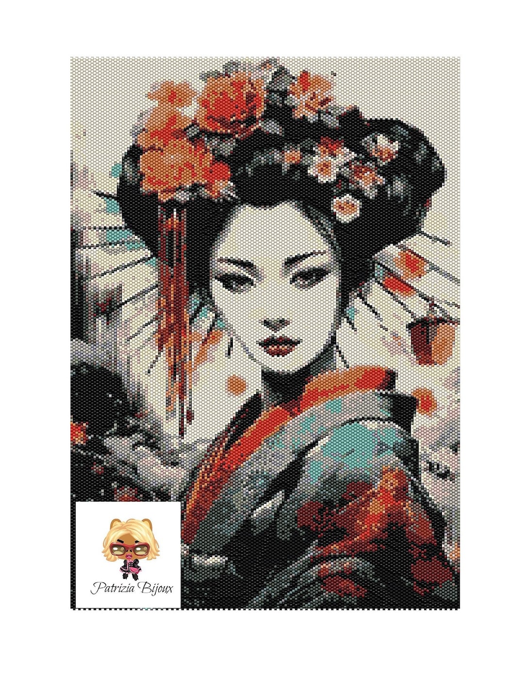 Peyote Pattern - Japanese Girl Art - Geisha - 18 Colors - Delica Miyuki ...