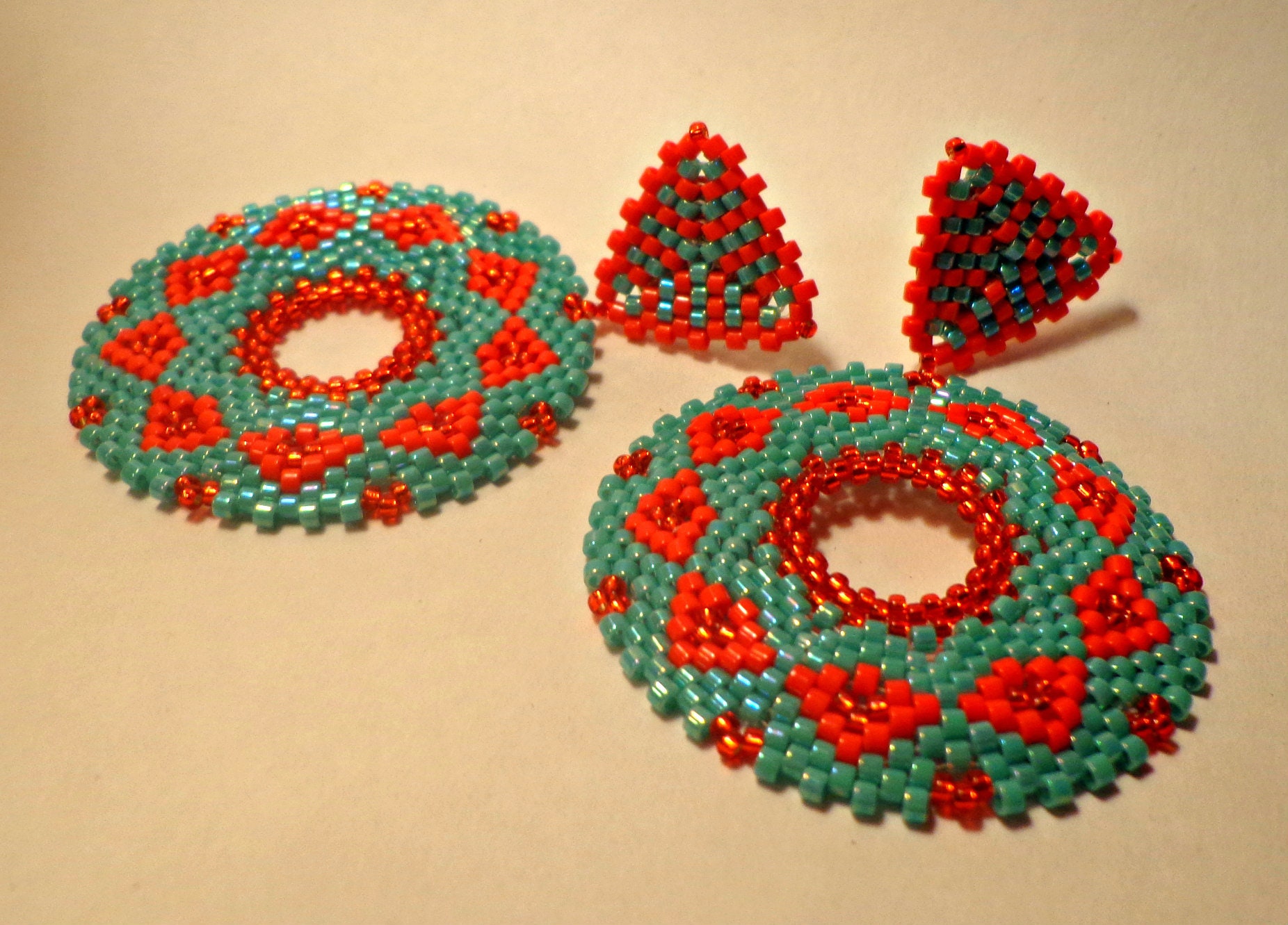 Circular Peyote Tutorial Hoop Earrings Peyote Coral and | Etsy