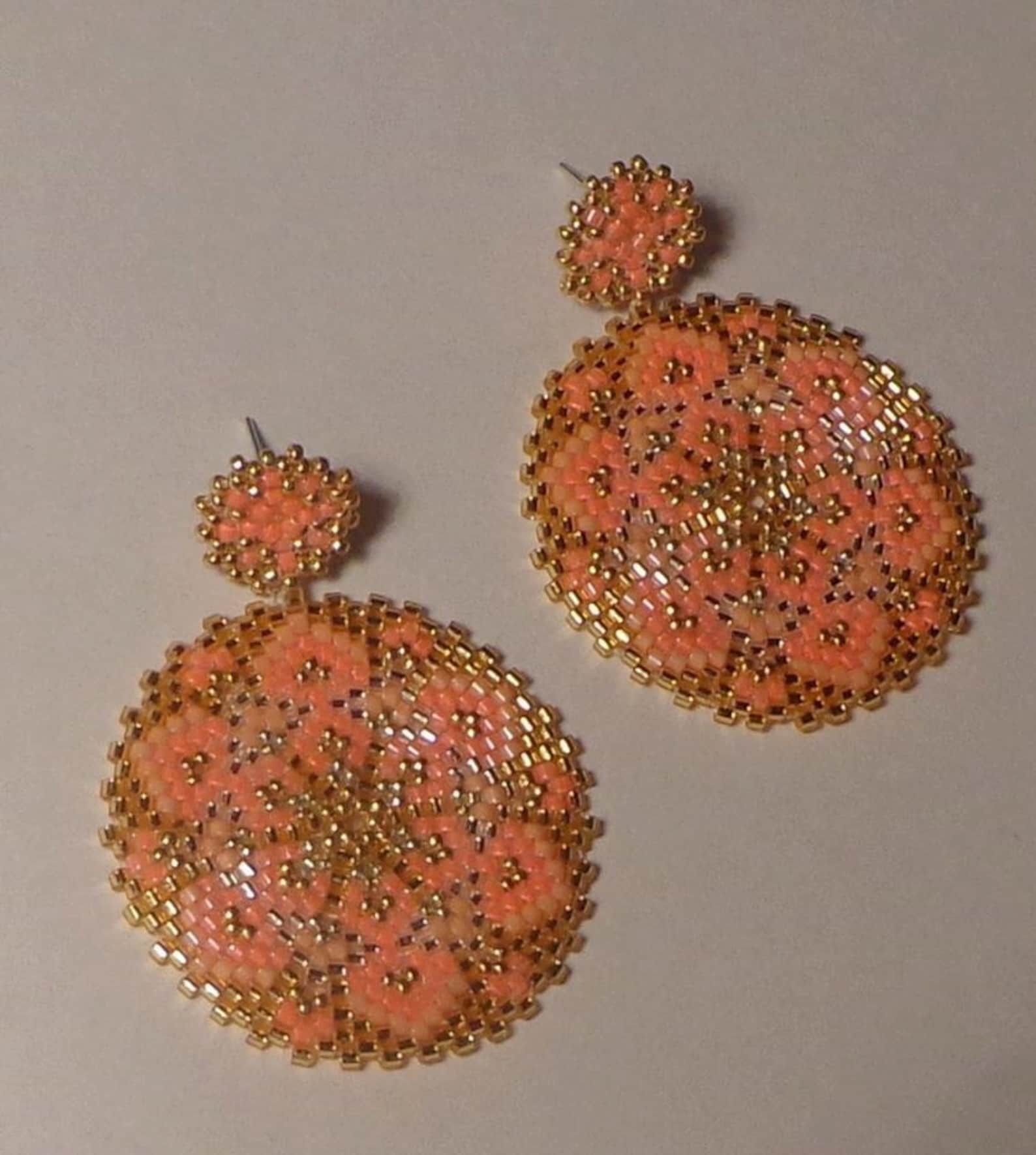 Earrings Peyote Tutorial Pink Flowers Peyote Technique | Etsy