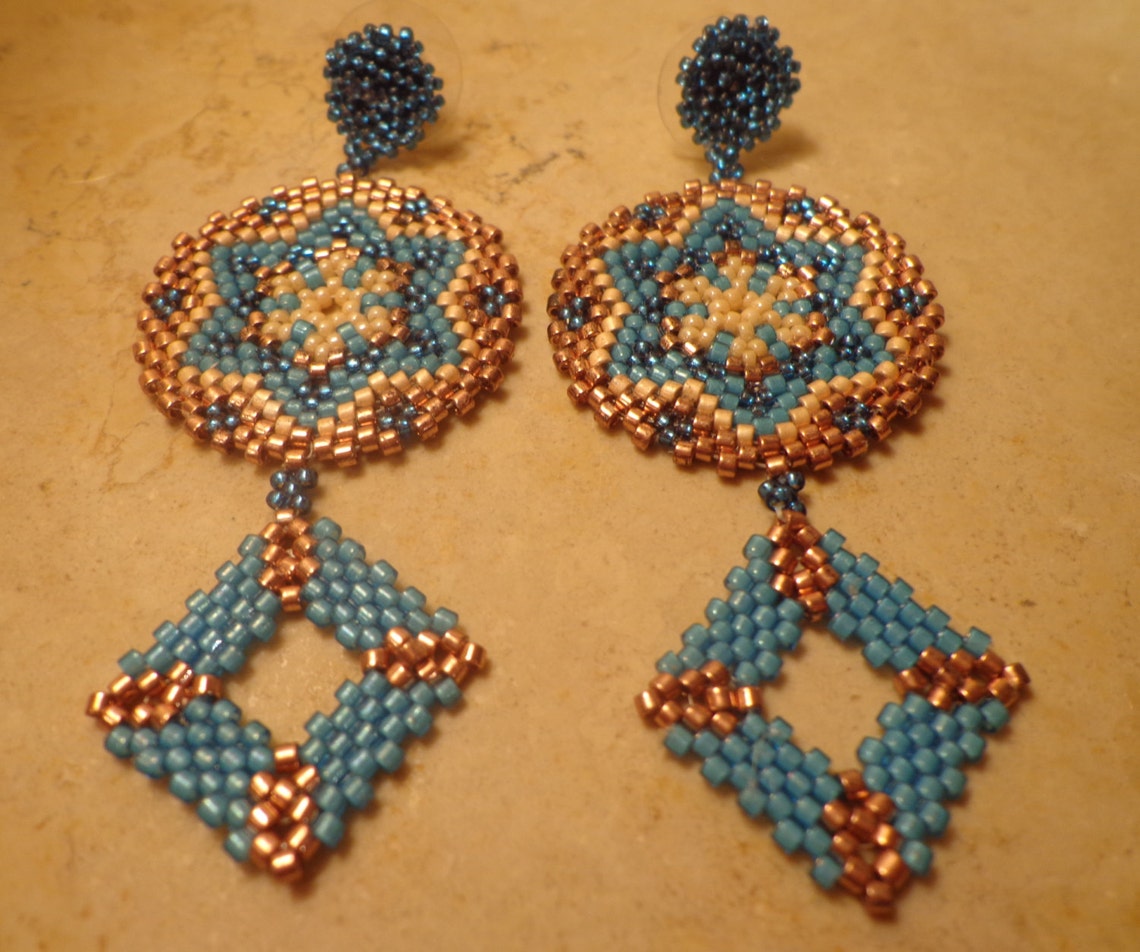 Earrings peyote Tutorial Southern Star Technical peyote with | Etsy