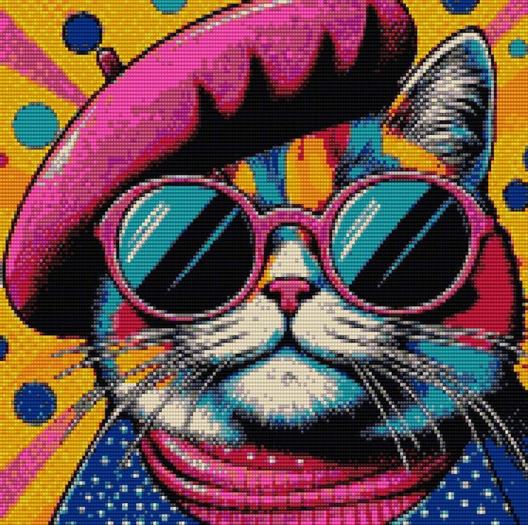 2 Peyote and Loom Patterns - Cat Pop Art - 23 Colors - Delica Miyuki 11 ...