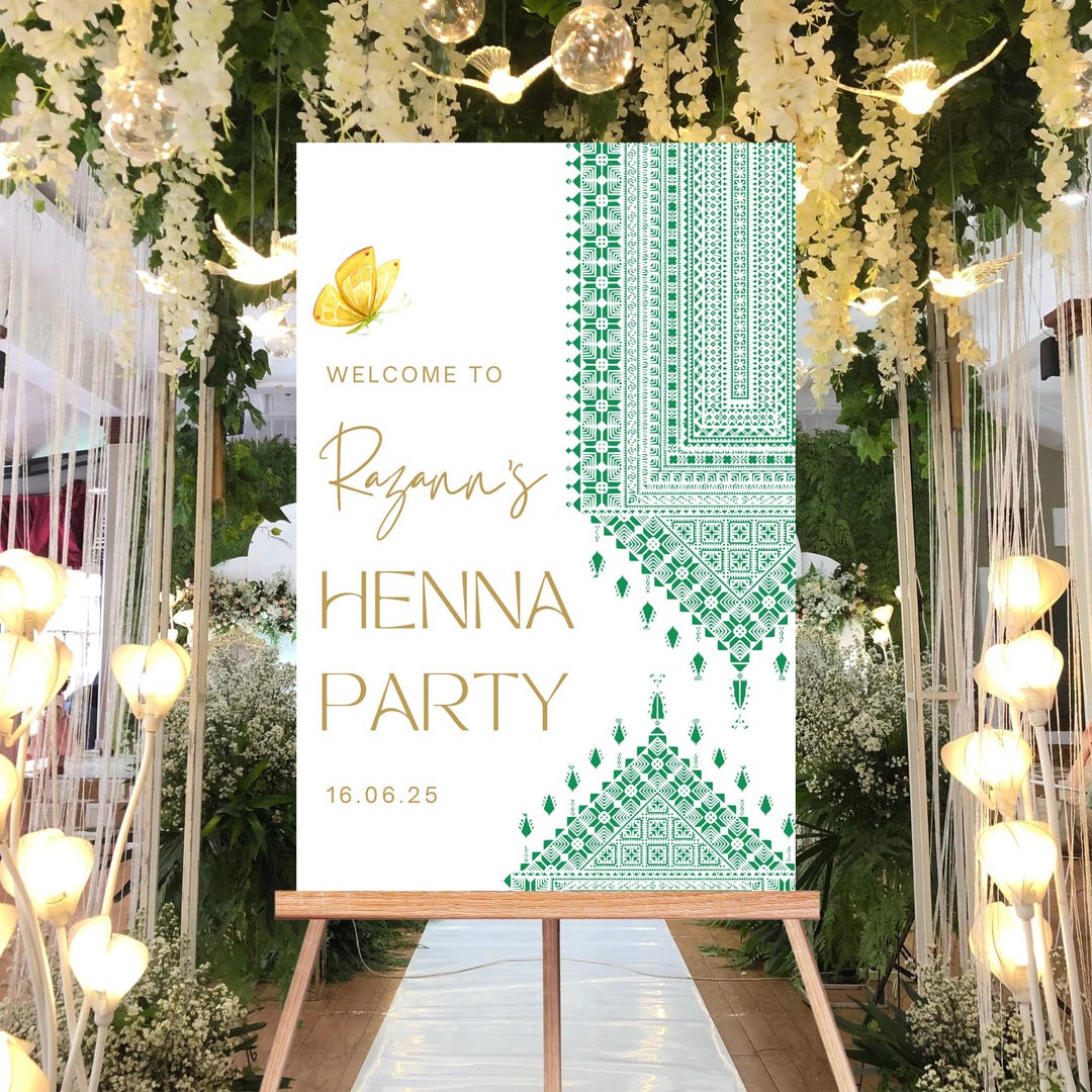 Editable Henna Welcome Sign, Palestinian Pattern, Green Tatreez ...