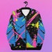 Neon Paint Splatter Jacket, Unisex Rave Bomber Jacket, Retro Full Zip ...