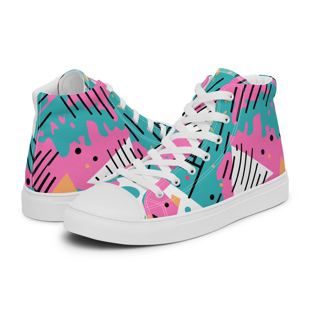 Retro 90s Abstract High Top Canvas Sneakers Women's Stylish Teal and ...