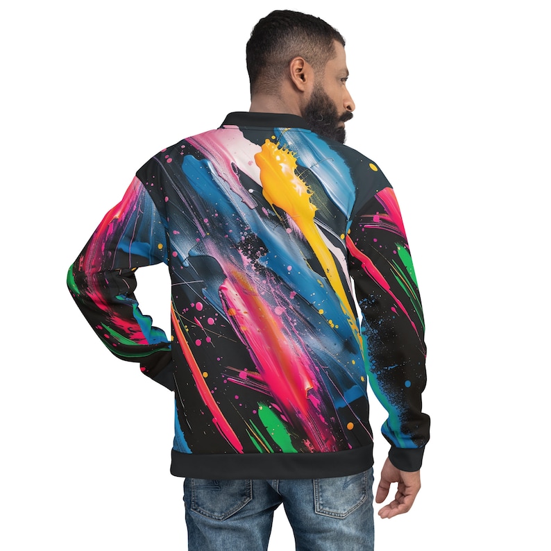 Paint Splatter Unisex Bomber Jacket, Neon Festival Jacket, Retro Fit ...