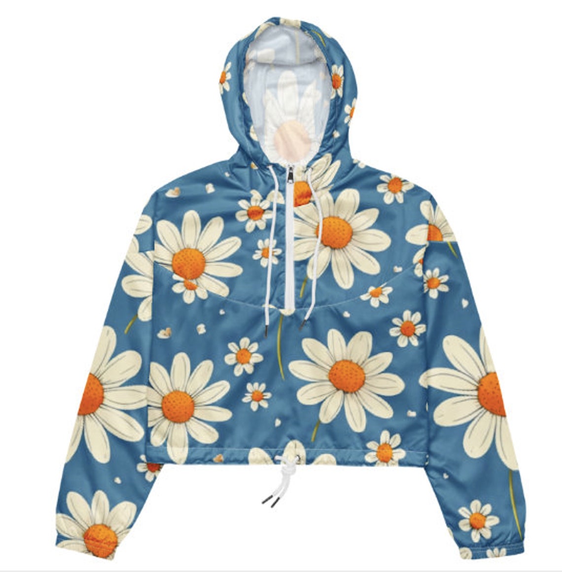 Blue and White Floral Windbreaker, Womens Cropped Wind Breaker, Perfect ...