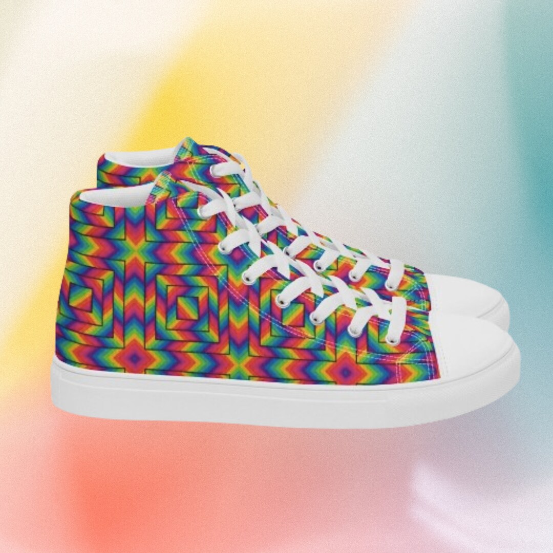 Mens Pride High Top Shoes, Pride Parade Sneakers for Him, Retro Lgbtq ...
