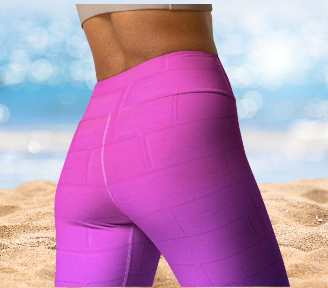 Hot Pink Yoga Leggings, Pink and Purple Color Fade Yoga Pants, Brick ...