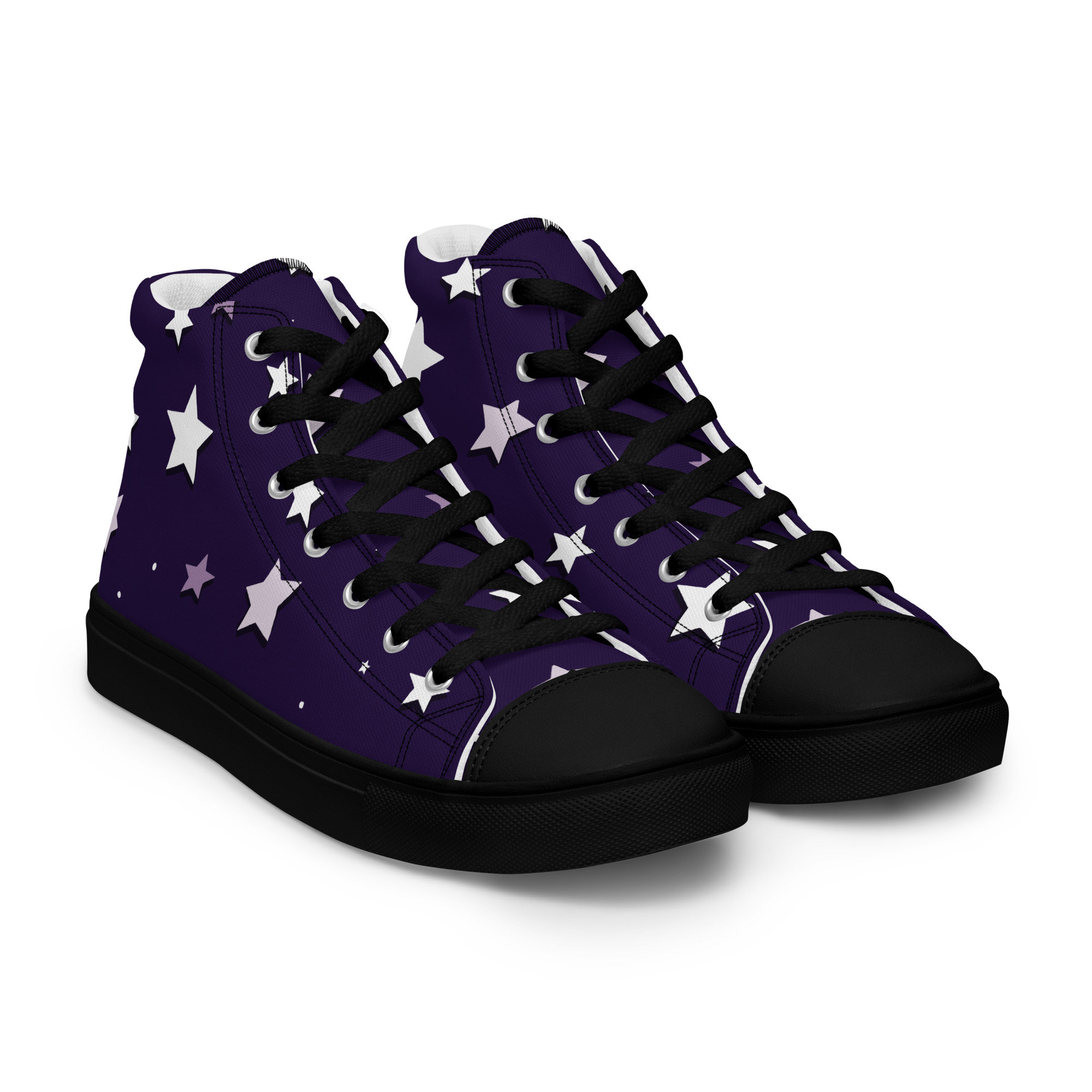 Stellar Purple Women's High Top Canvas Sneakers White Stars Design for ...