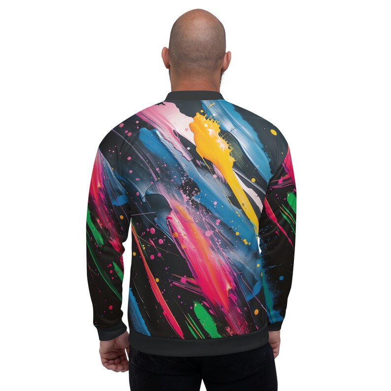 Paint Splatter Unisex Bomber Jacket, Neon Festival Jacket, Retro Fit ...
