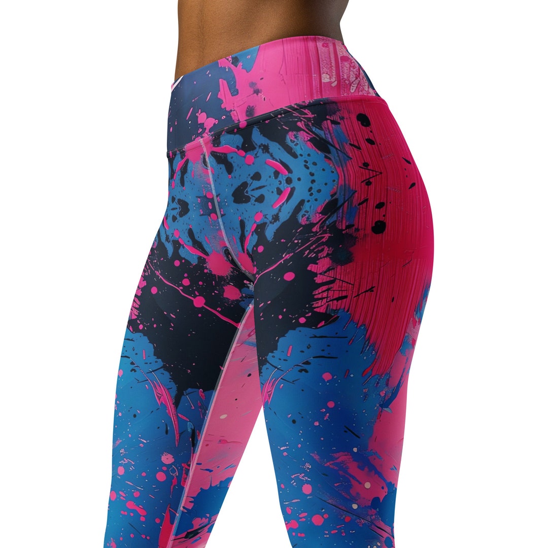 Funkadelic Yoga Leggings, Pink and Blue Paint Splatter Yoga Pants for ...
