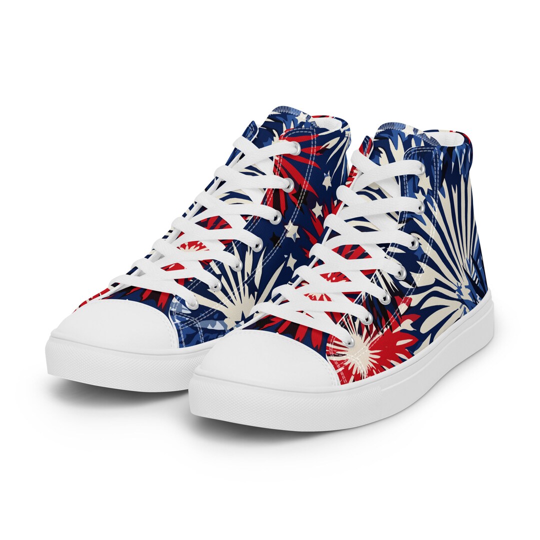 USA Fireworks High Top Canvas Sneakers Women's Patriotic Footwear for ...