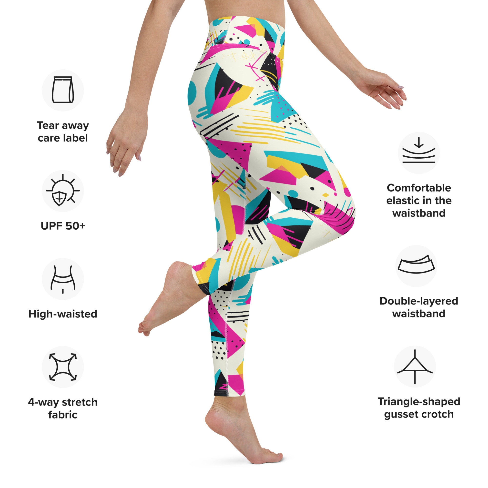 80s Retro Yoga Leggings, Miami Vice Yoga Pants, Workout Pants for Her ...