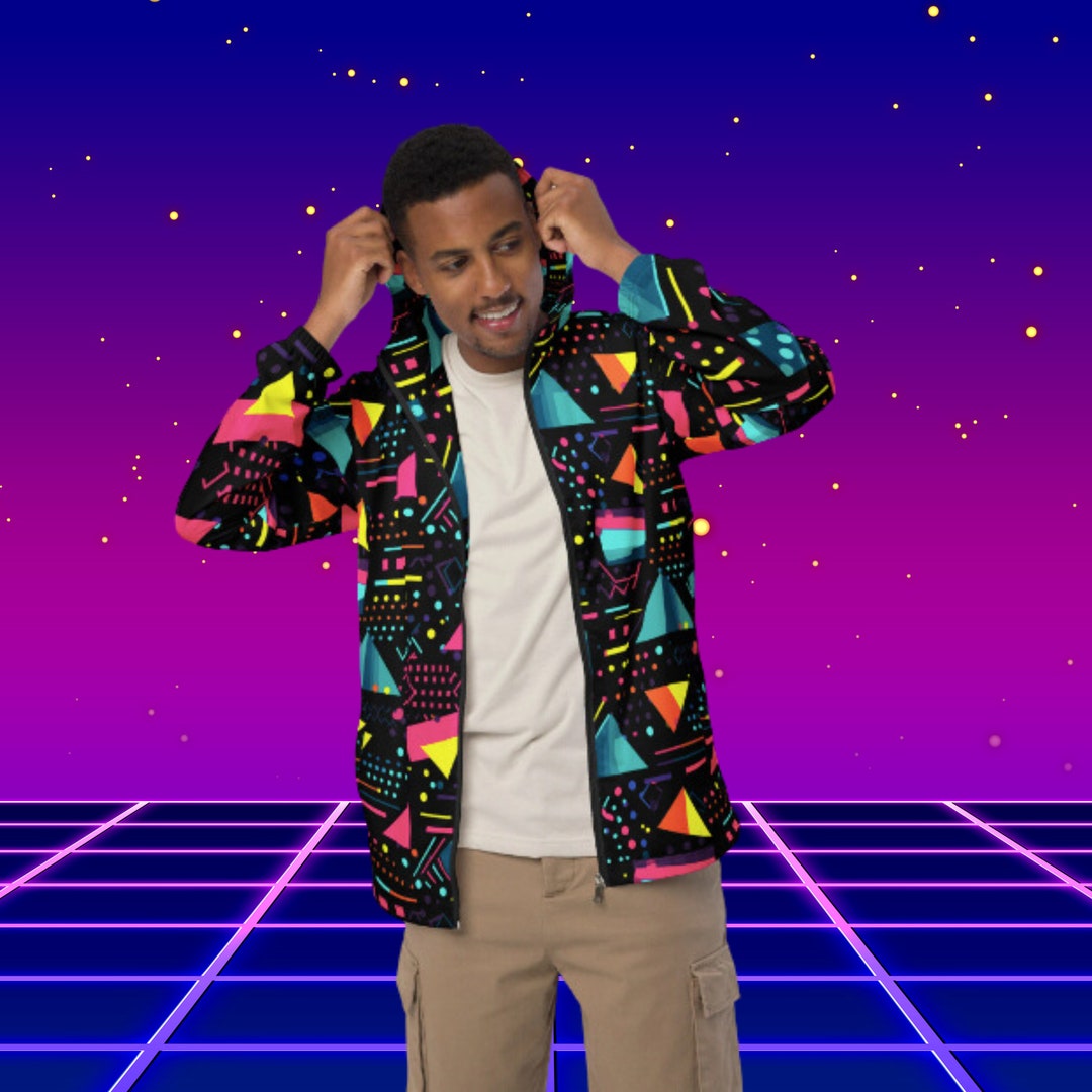 Mens Rave Windbreaker, Retro 80s Jackets for Him, Festival Outfits Men ...