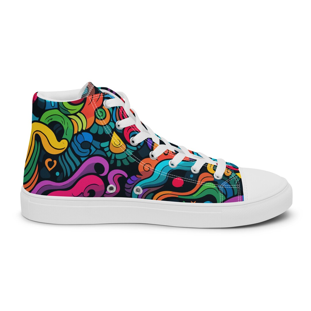 Vibrant Psychedelic High Top Canvas Sneakers for Men Elevate Your Style ...