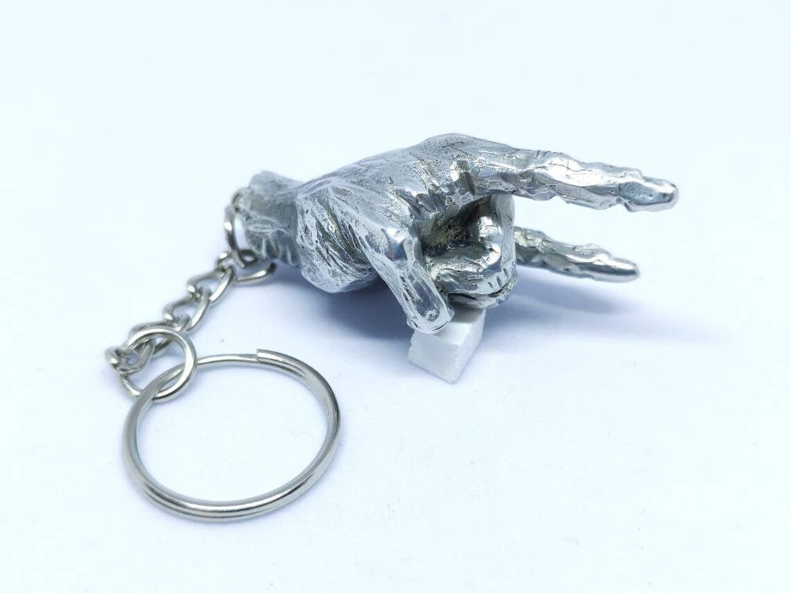 Heavy Metal Hand Keychain Hand-Sculpted Pewter Keyring | Etsy