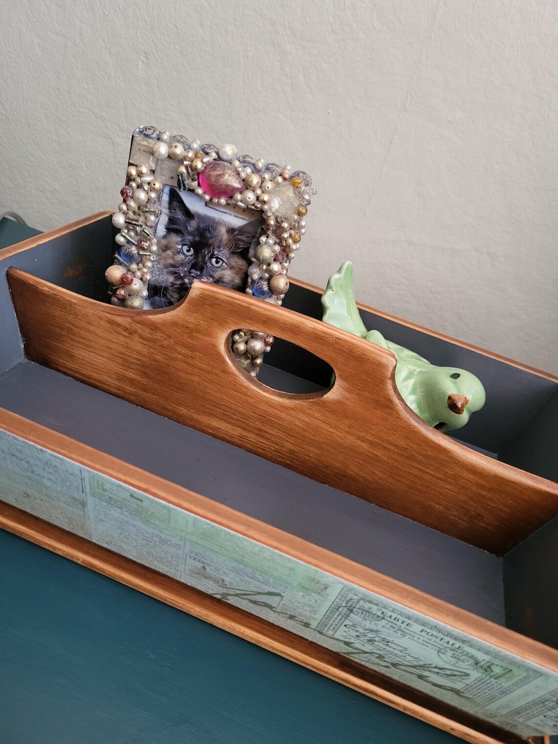 Upcycled Wooden Storage Caddy, Blue and Gray Caddy, Vintage Style ...