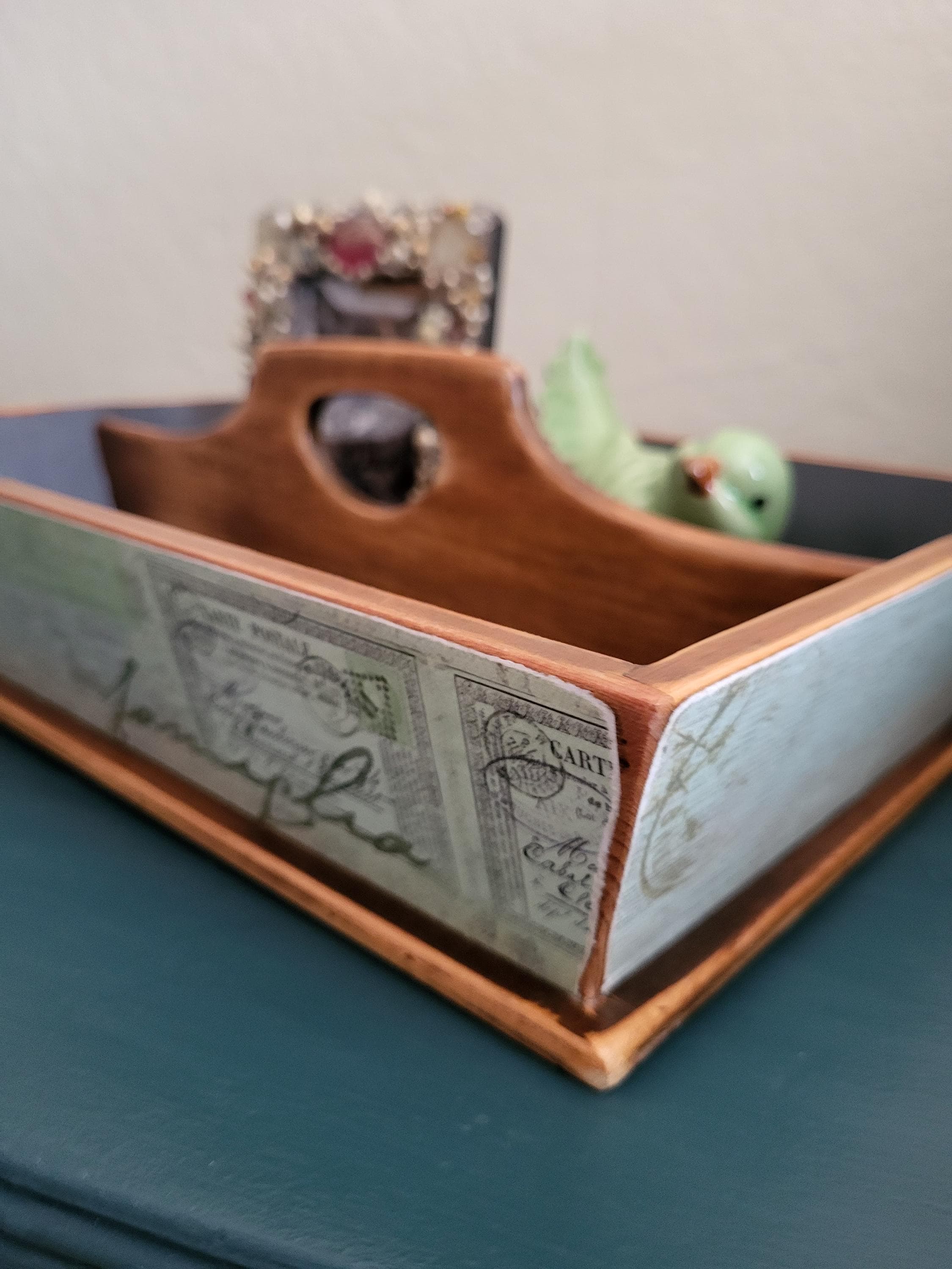 Upcycled Wooden Storage Caddy, Blue and Gray Caddy, Vintage Style ...