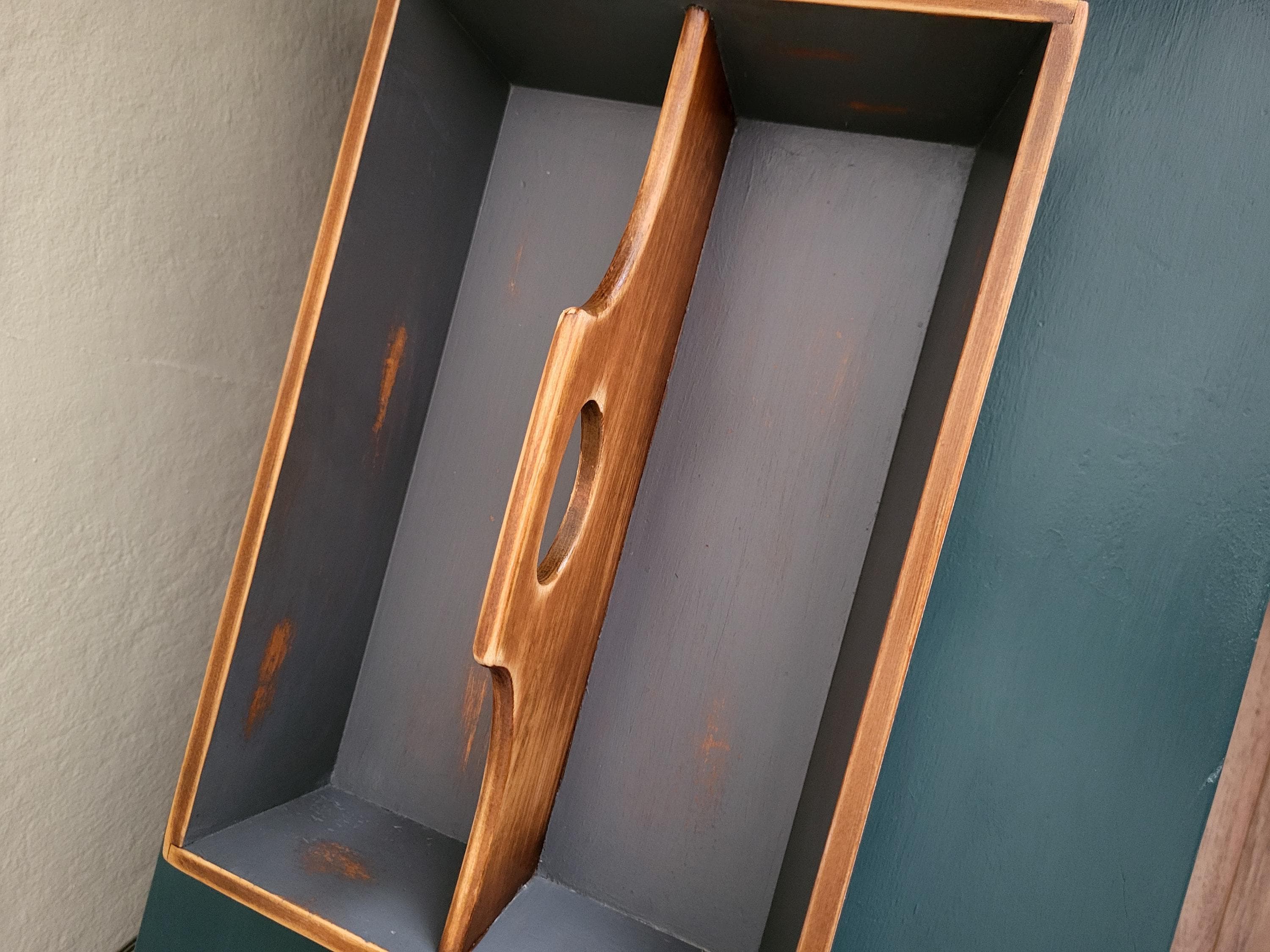 Upcycled Wooden Storage Caddy, Blue and Gray Caddy, Vintage Style ...