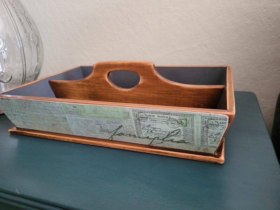 Upcycled Wooden Storage Caddy, Blue and Gray Caddy, Vintage Style ...
