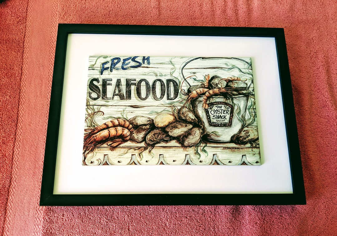 Seafood Ceramic Wall Art Tile, 8" by 12" Glossy Finish, With or Without ...