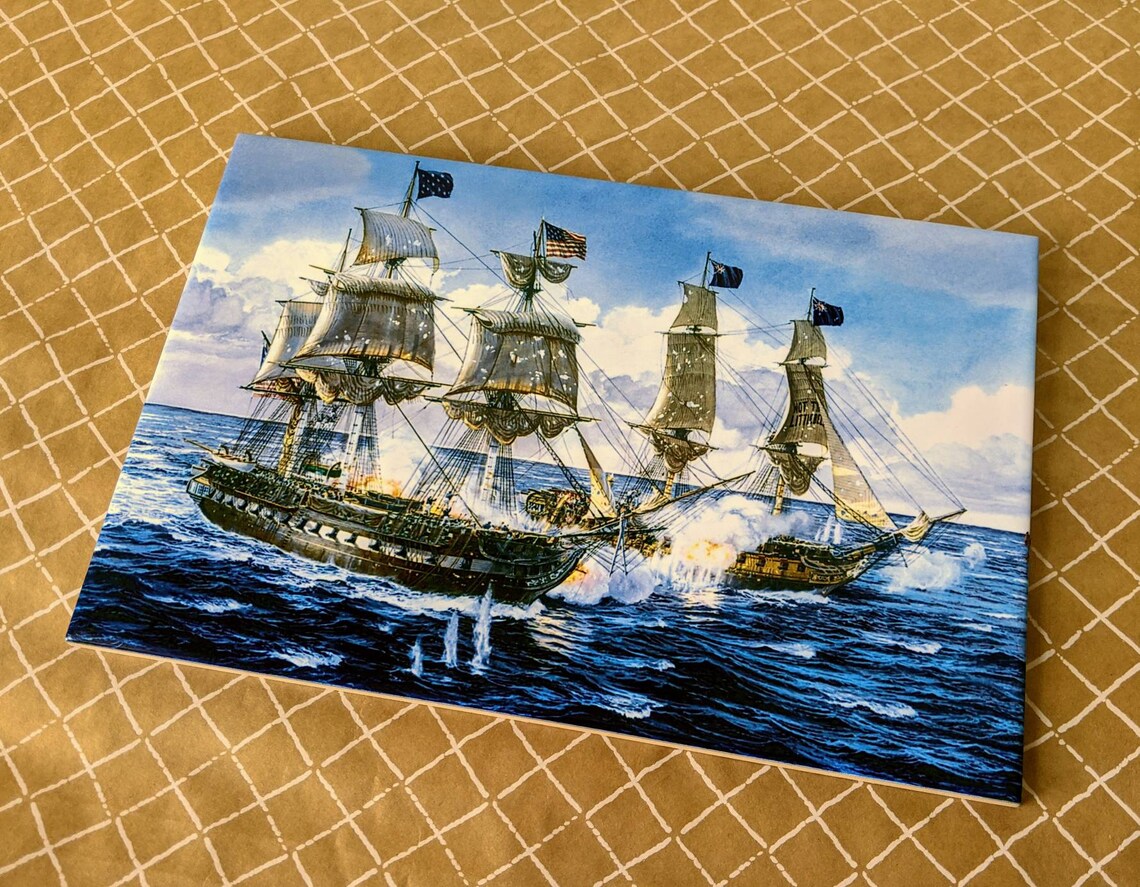 Naval Battle Ceramic Wall Art Tile, 8" by 12" Glossy Finish, With or ...