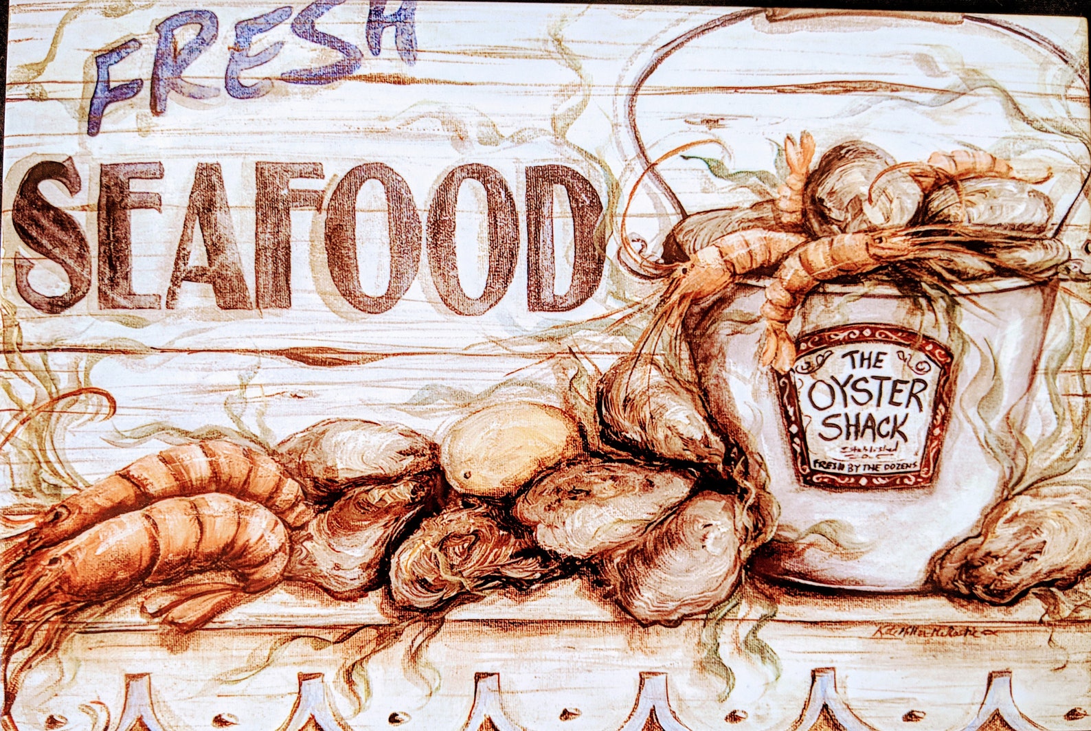 Seafood Ceramic Wall Art Tile, 8" by 12" Glossy Finish, With or Without ...