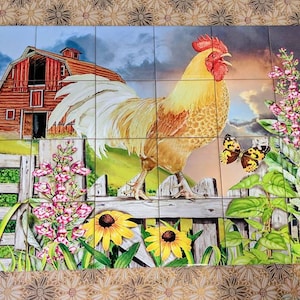 Roosters Ceramic Tile Mural. - Etsy