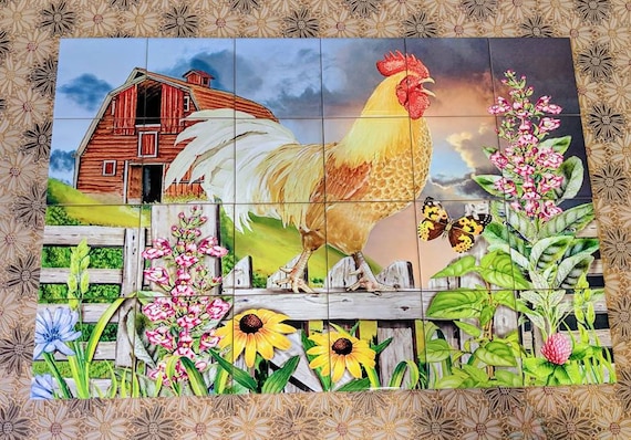 Roosters Ceramic Tile Mural. - Etsy