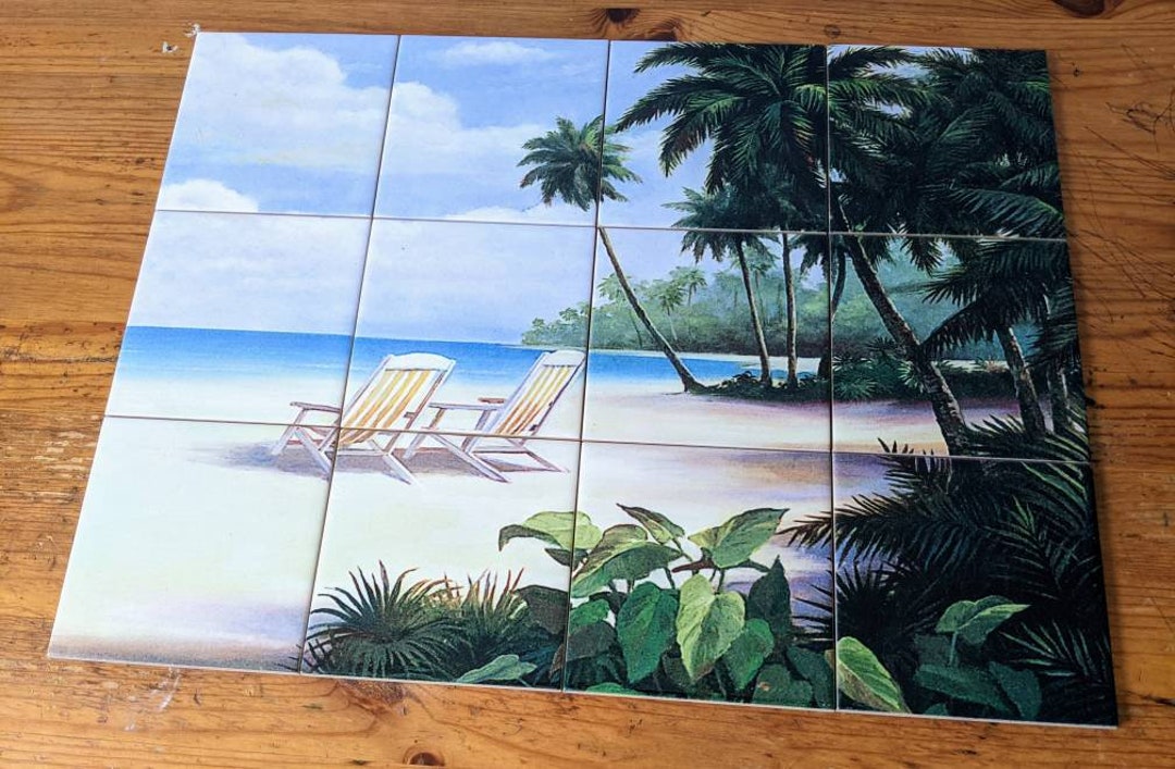 The Beach Ceramic Tile Mural Backsplash. - Etsy