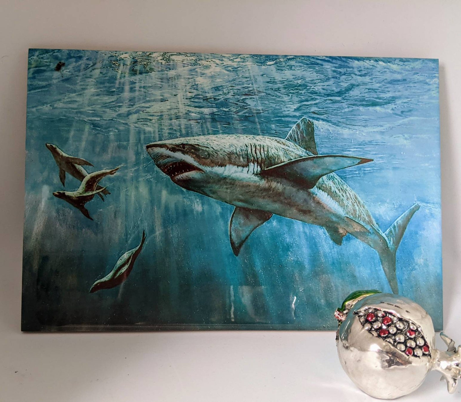 Shark Ceramic Wall Art Tile, 8" by 12" Glossy Finish, With or Without ...