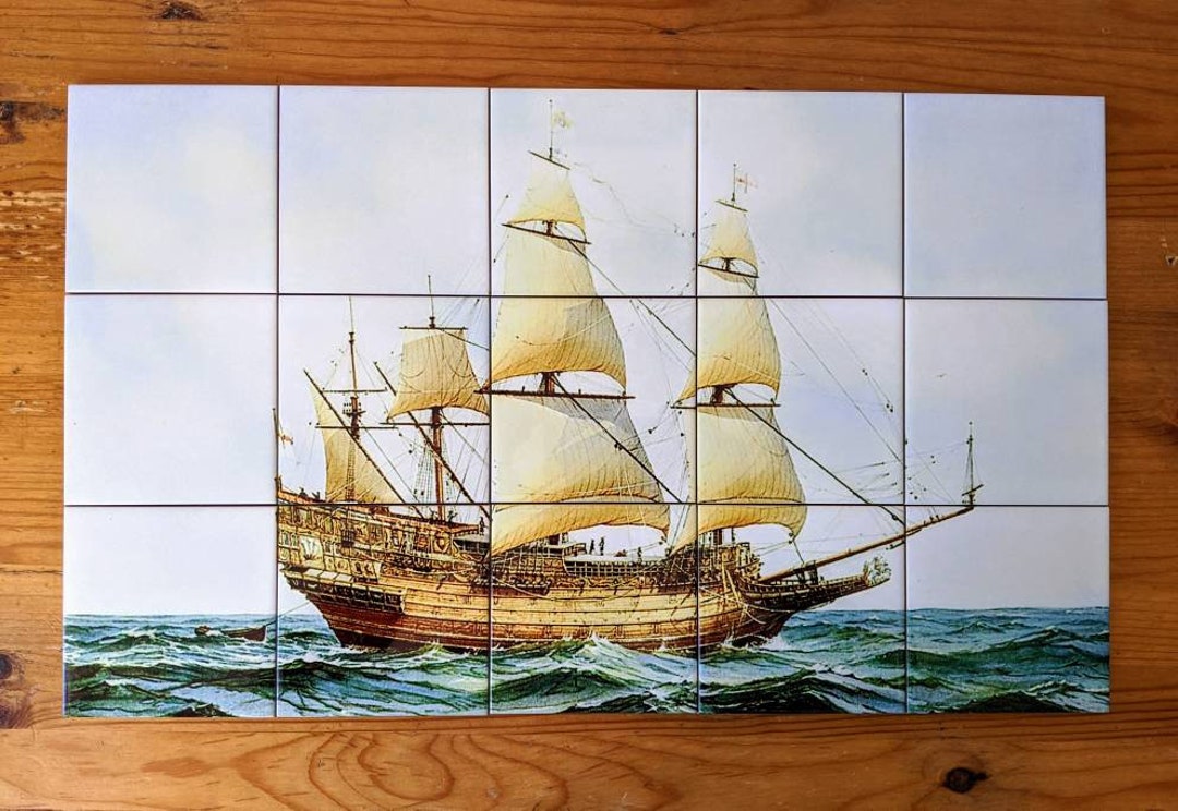 Old Ship Landscape Ceramic Tile Mural. - Etsy