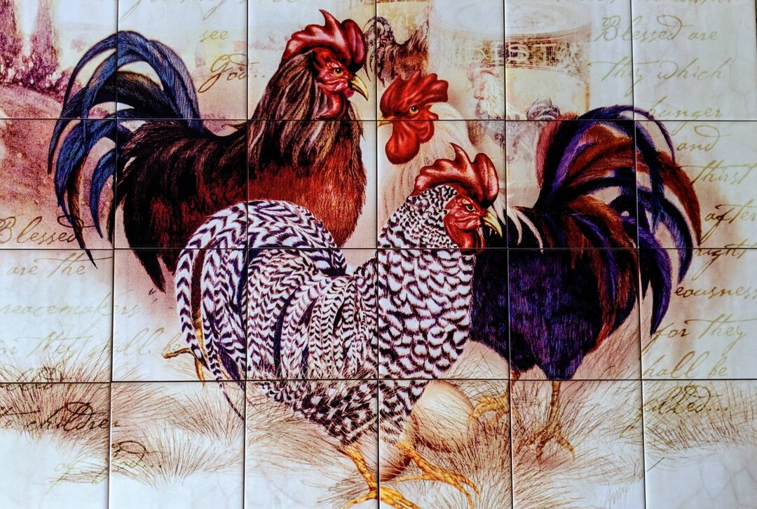 Roosters Chickens Ceramic Tile Mural. - Etsy