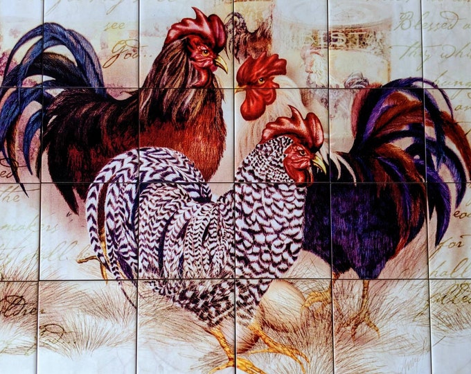 Roosters Chickens Ceramic Tile Mural. - Etsy