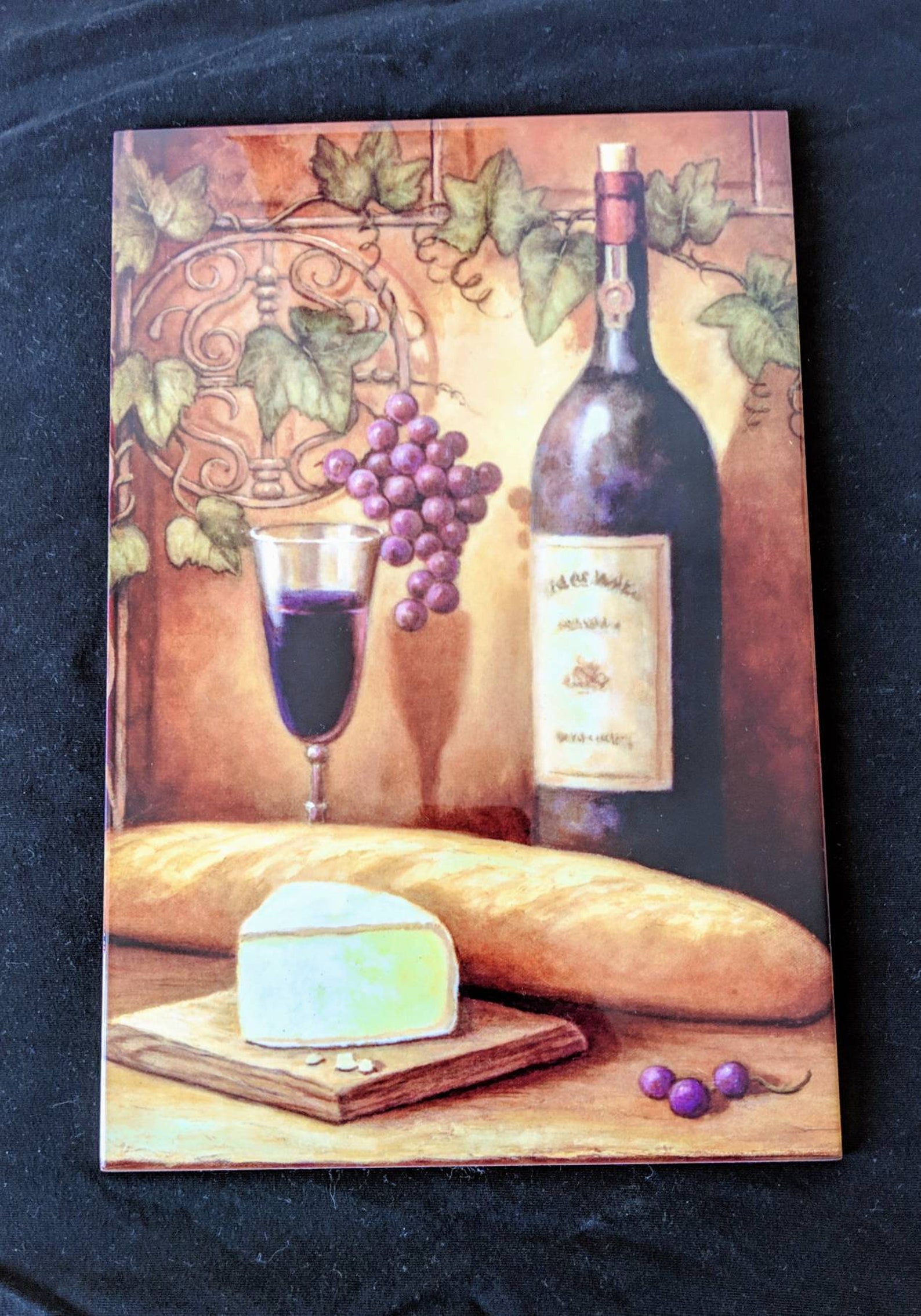 Wine and Grapes Ceramic Wall Art Tile 8 by 12 - Etsy