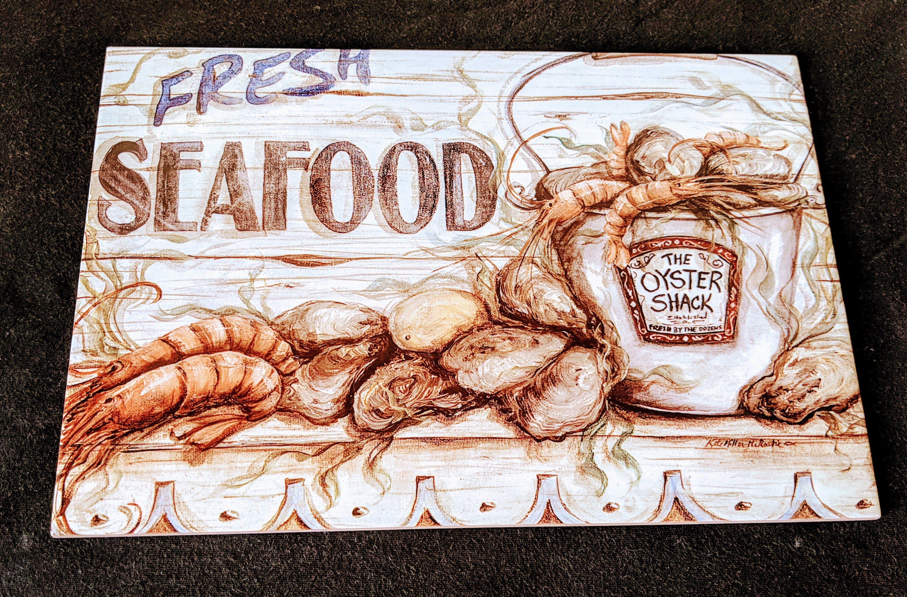 Seafood Ceramic Wall Art Tile, 8" by 12" Glossy Finish, With or Without ...