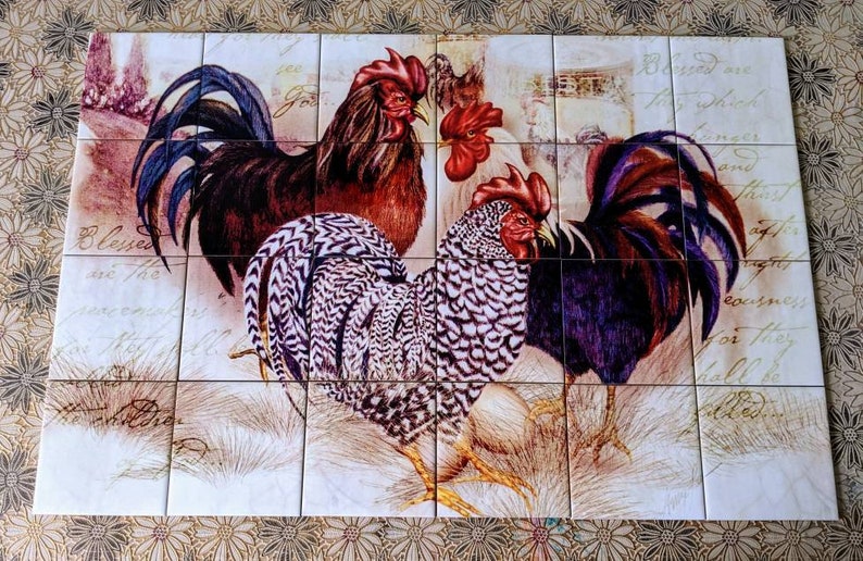 Roosters Chickens Ceramic Tile Mural. - Etsy