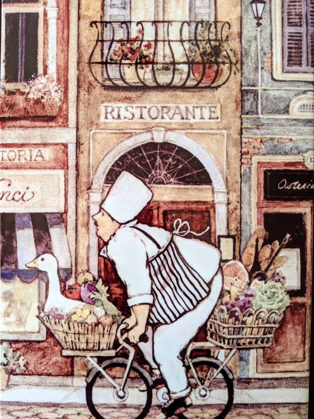 Chef and a Goose Ceramic Wall Art Tile, 8 by 12 Glossy Finish, With or ...