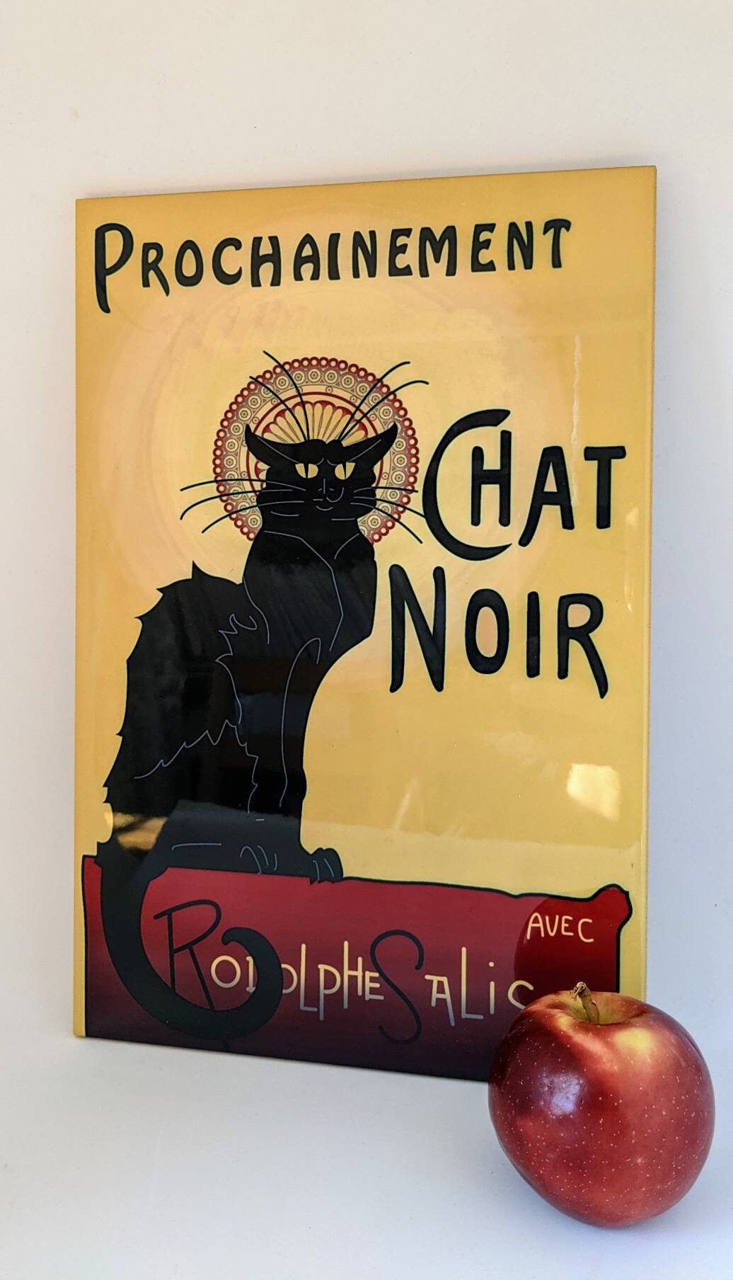 Chat Noir Ceramic Wall Art Tile, 8" by 12" Glossy Finish, With or ...