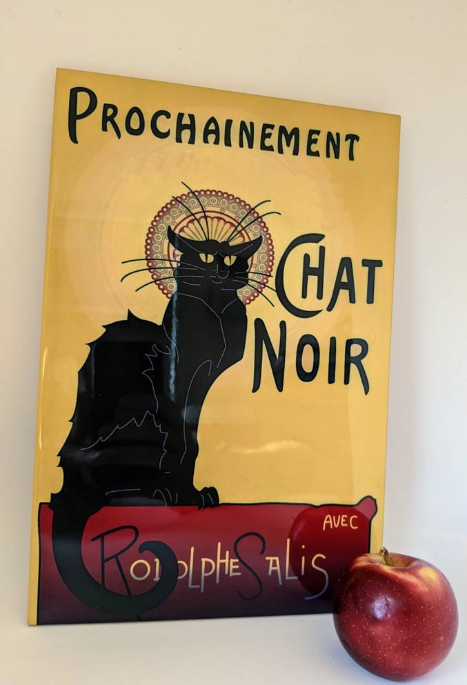 Chat Noir Ceramic Wall Art Tile, 8" by 12" Glossy Finish, With or ...