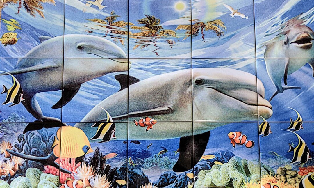 Dolphins Ceramic Tile Mural. - Etsy