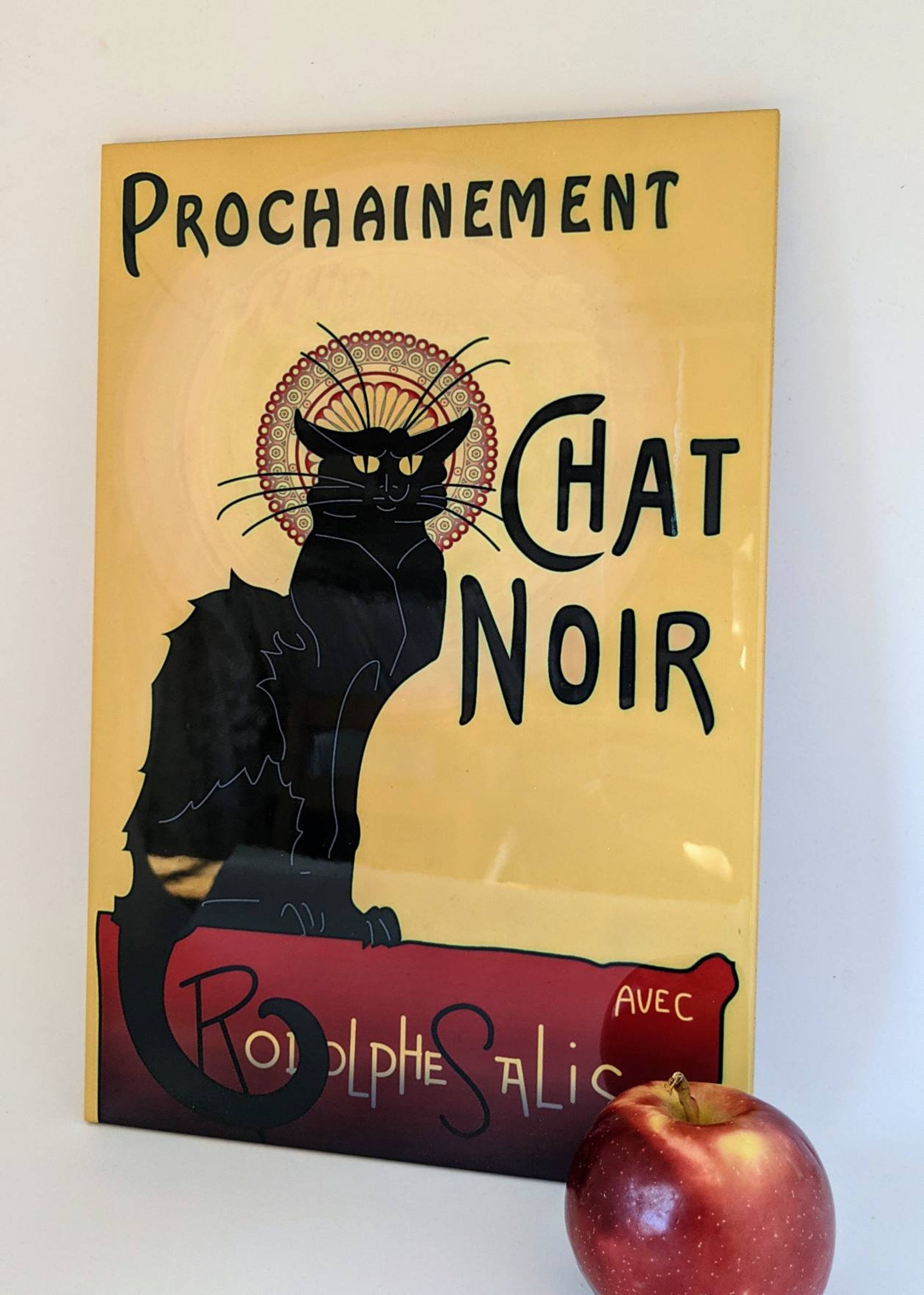 Chat Noir Ceramic Wall Art Tile, 8" by 12" Glossy Finish, With or ...