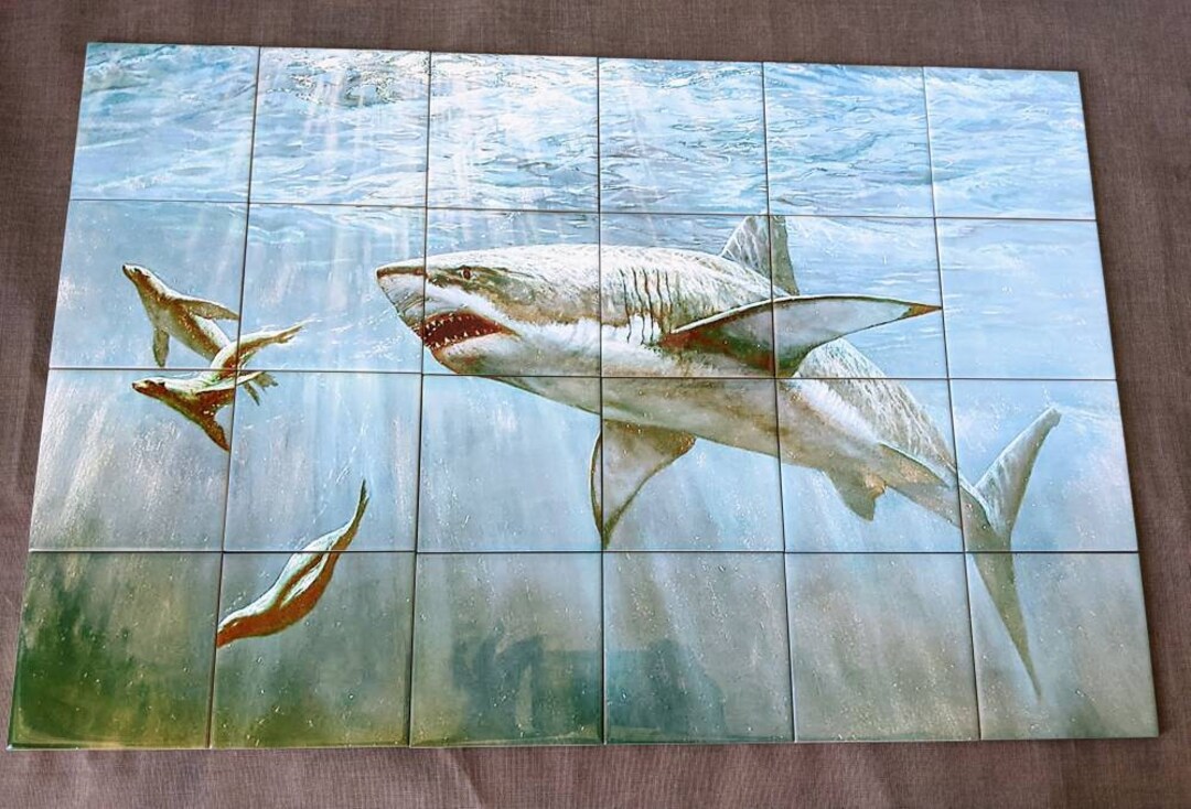 White Shark Ceramic Tile Mural, Ocean Wildlife Art (indoor/outdoor) - Etsy